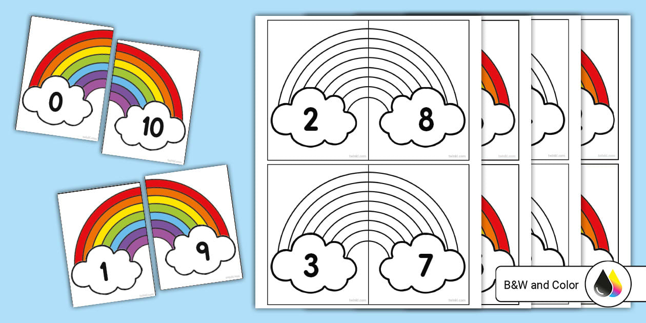 Rainbow Number Bonds to 10 Matching Cards (teacher made)
