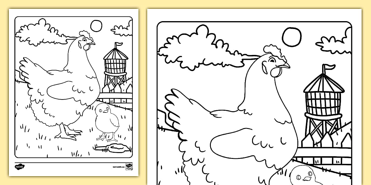 Hen and Chick Coloring Sheet (teacher made) - Twinkl