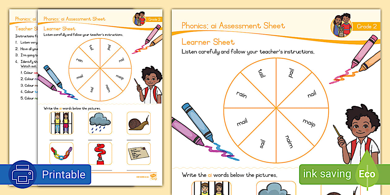 Grade 2 Phonics: ai Assessment Sheet (teacher made) - Twinkl
