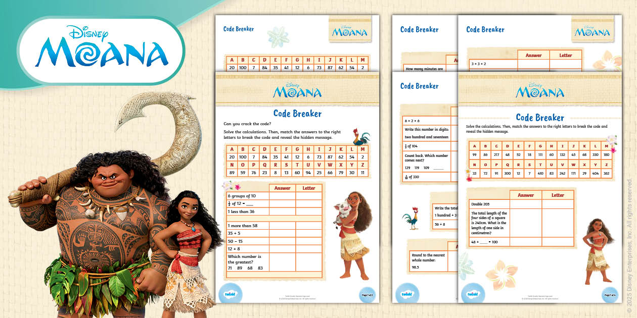 👉 Moana | Maths Code Breaker Pack (teacher made) - Twinkl