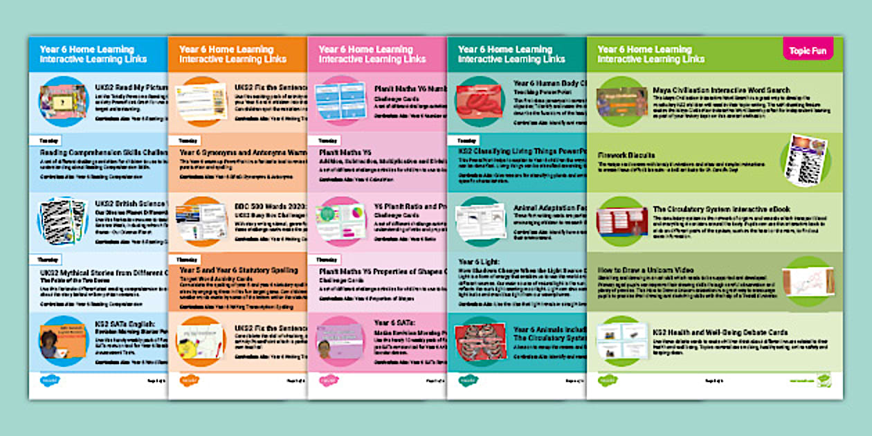 Interactive Year 6 Home Learning Links (teacher made)