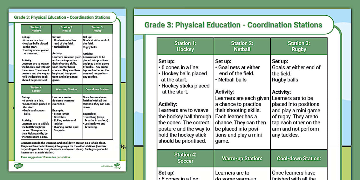 Grade 3 Physical Education: Coordination Stations - Twinkl