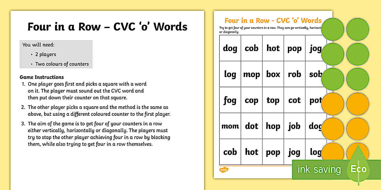 Four in a Row CVC 'o' Words Game (teacher made) - Twinkl