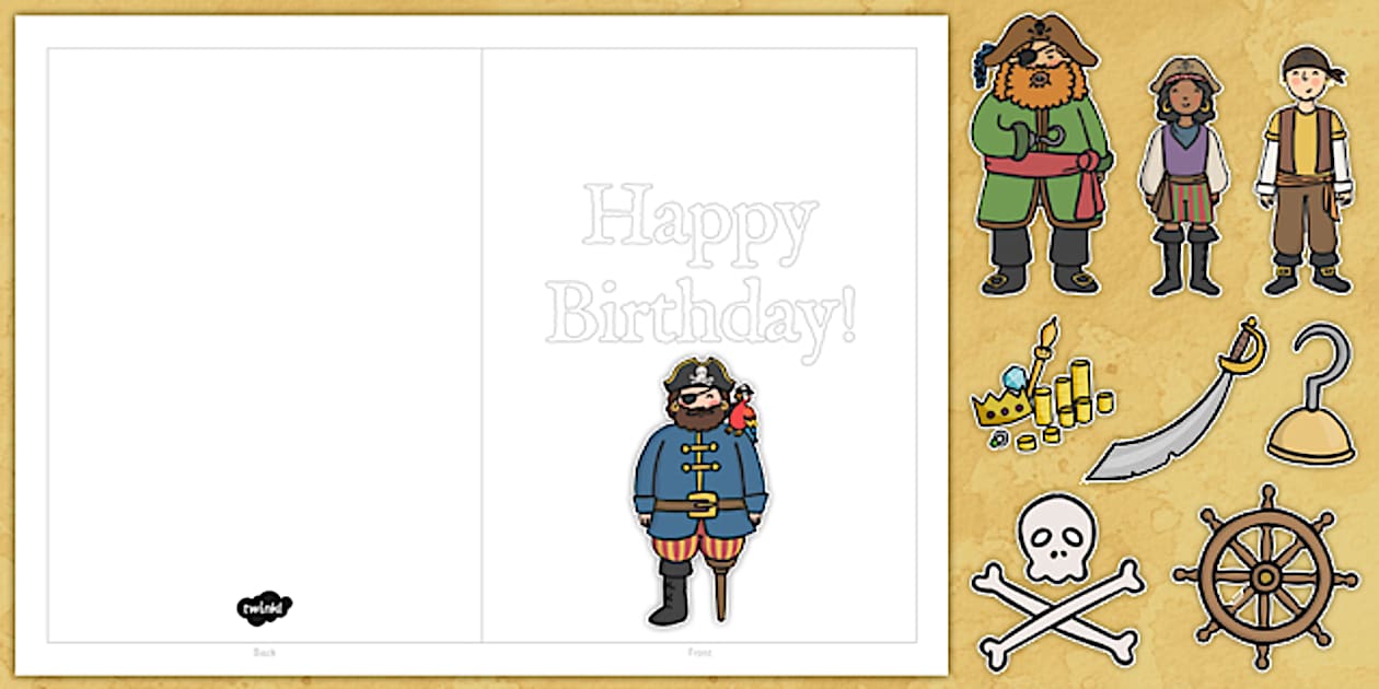 Black and White Design Your Own Pirate Themed Birthday Cards