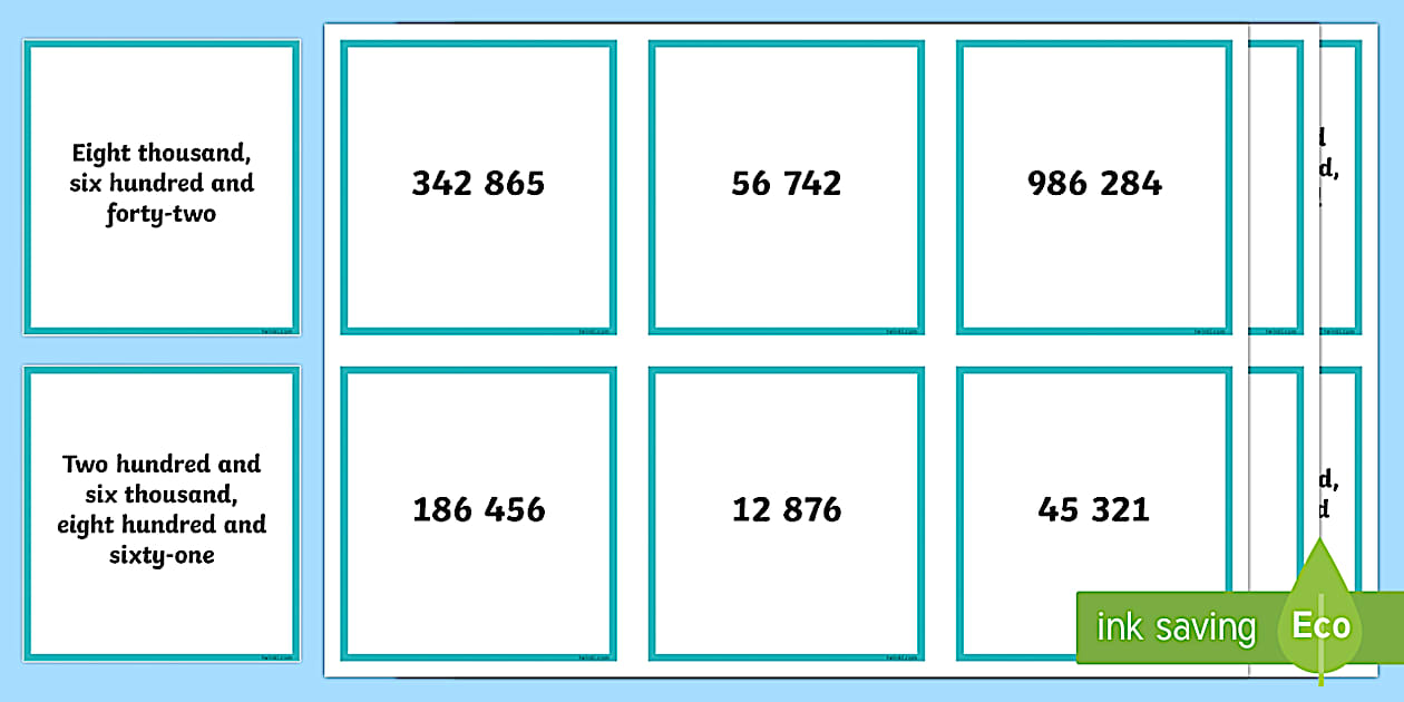 Numbers in Words and Digits Matching Cards - English