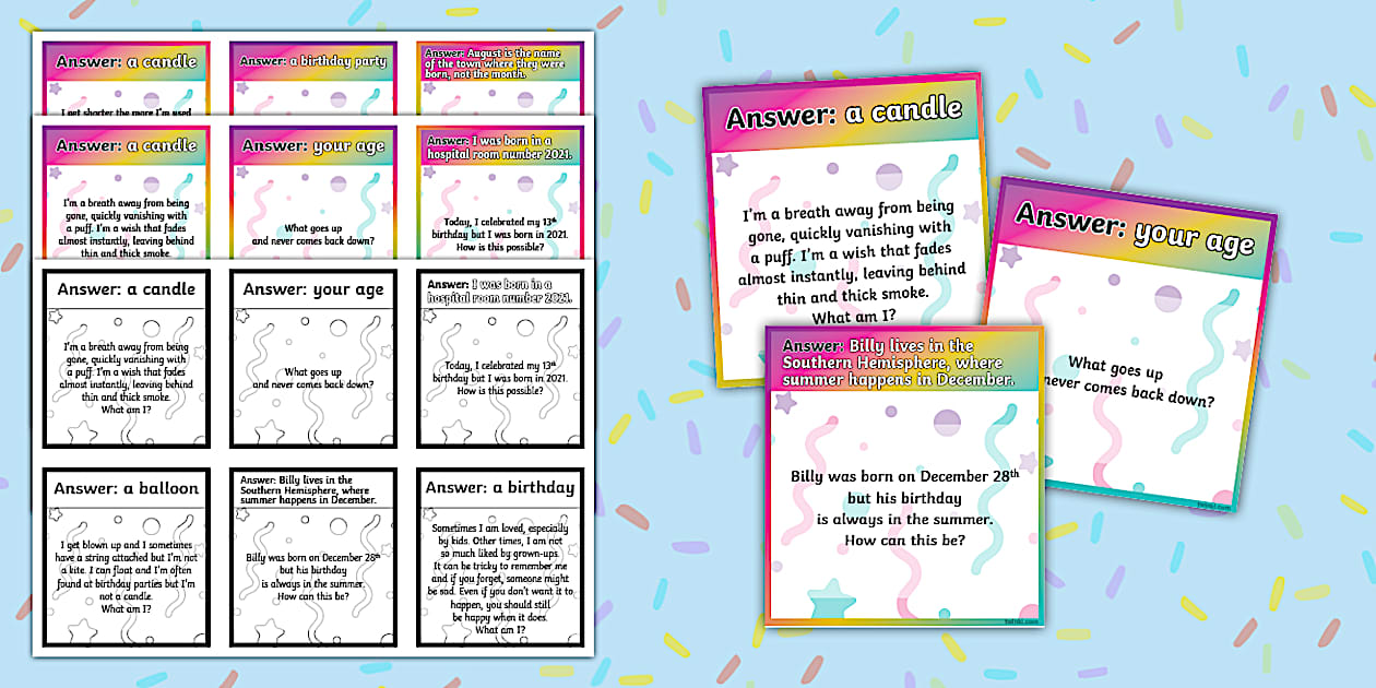 Birthday Riddles Flashcards (teacher made) - Twinkl