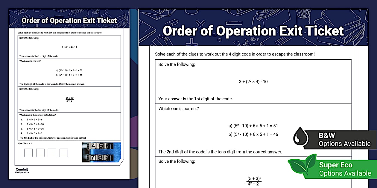 Order of Operations Exit Ticket (Teacher-Made) - Twinkl