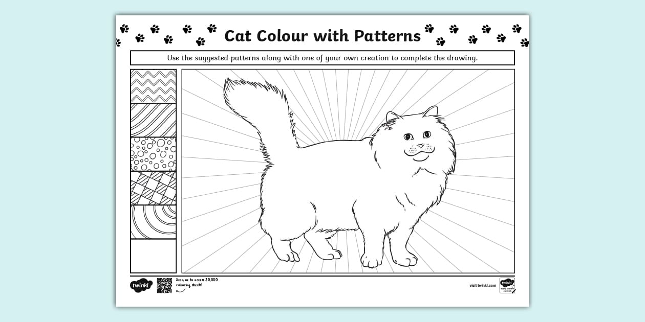 Cat Colour with Patterns Activity (teacher made) - Twinkl