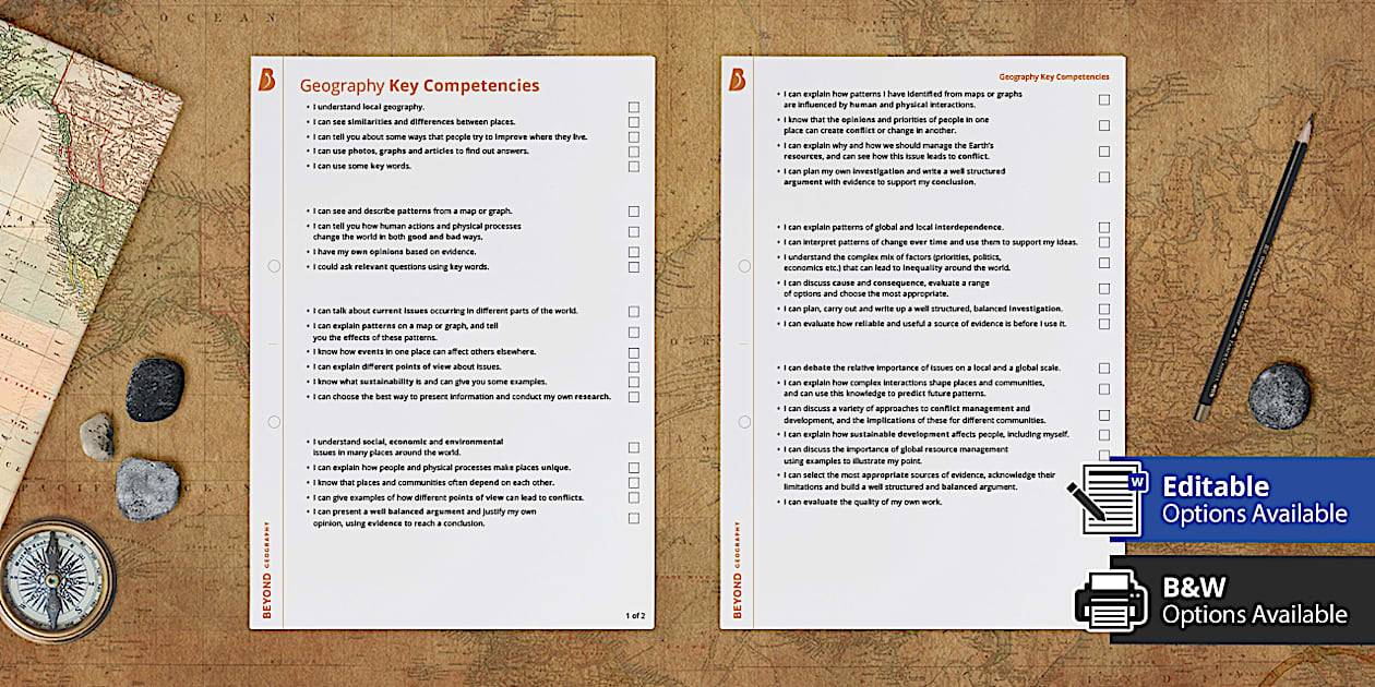 KS3 Geography Key Competencies Checklist - Twinkl