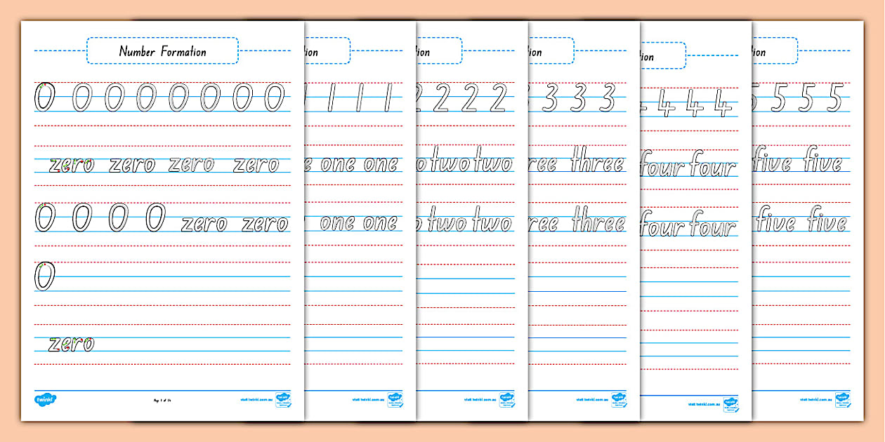 Australian 0-9 Number and Words Handwriting Worksheets