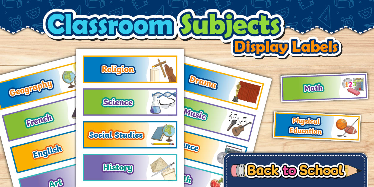 Classroom Subjects Display Labels - Intermediate Classroom