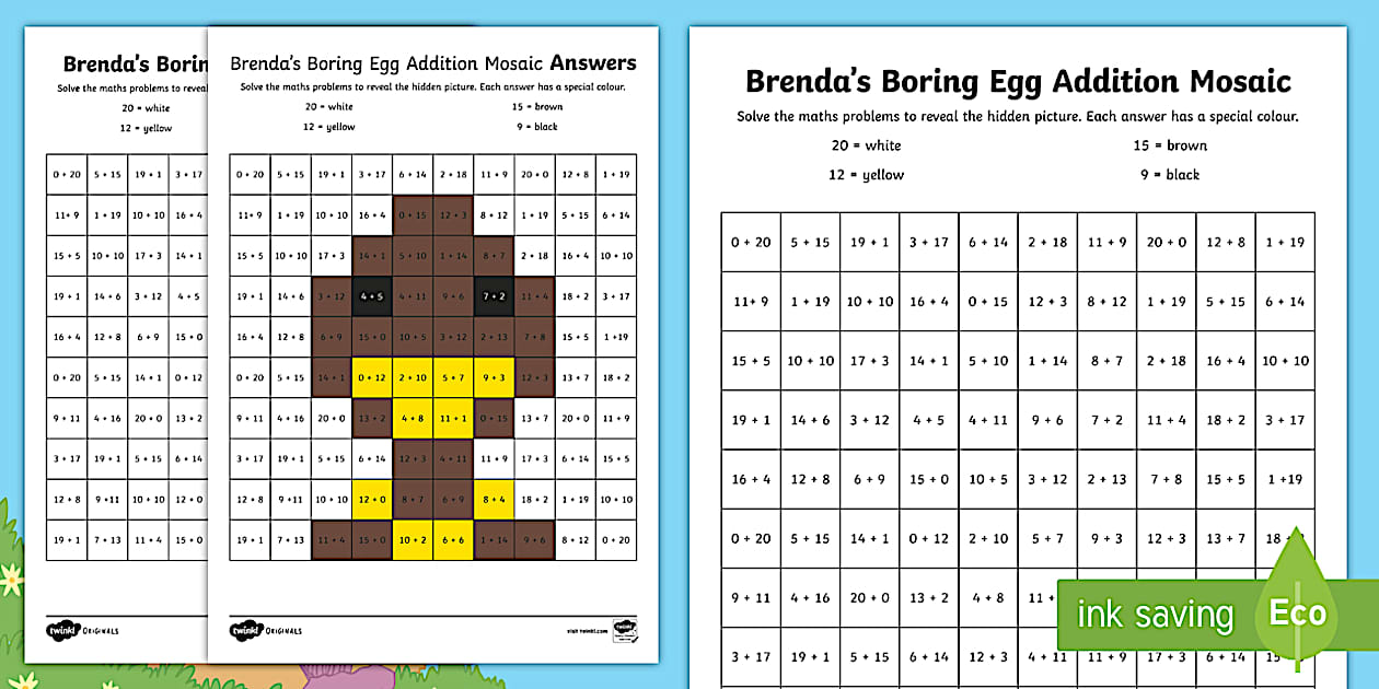 Brenda's Boring Egg Maths Addition Mosaic Worksheet / Worksheet