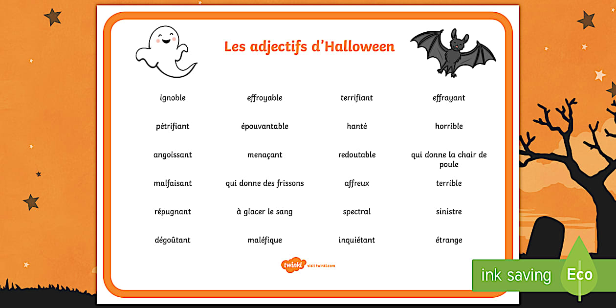 Set de mots : Les adjectifs d'Halloween - Twinkl