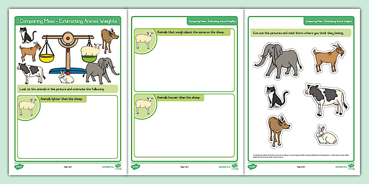 Grade R Maths Mass - Comparing Weights - Animals - Twinkl