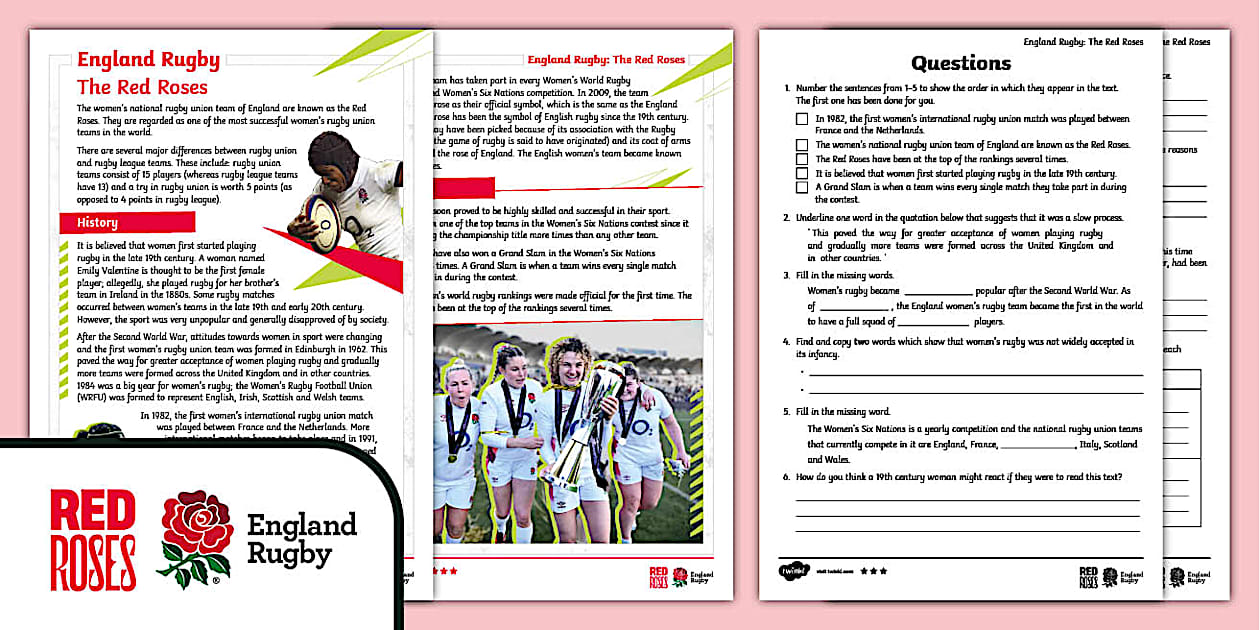 England Rugby: The Red Roses Reading Comprehension 9-11