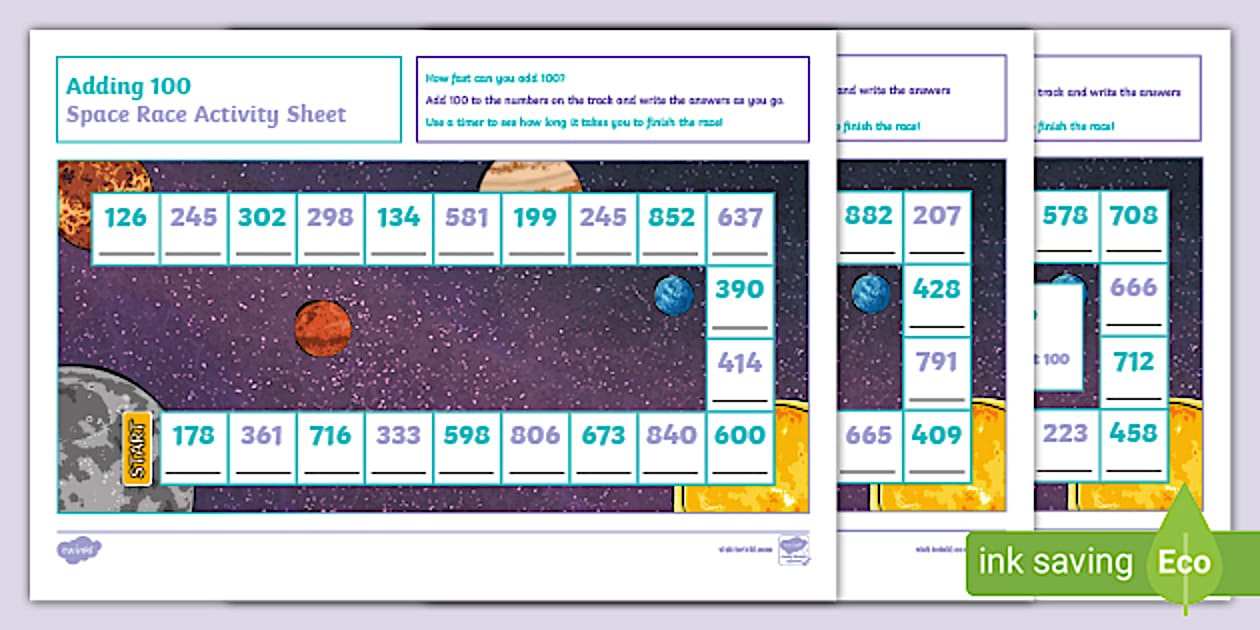 Adding and Subtracting 100 Space Race Activity Pack - Twinkl