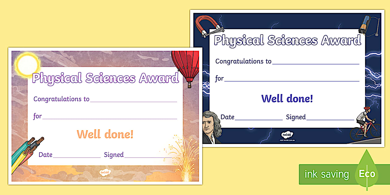 Year 3-4 Physical Sciences Certificates -]Australia - Twinkl