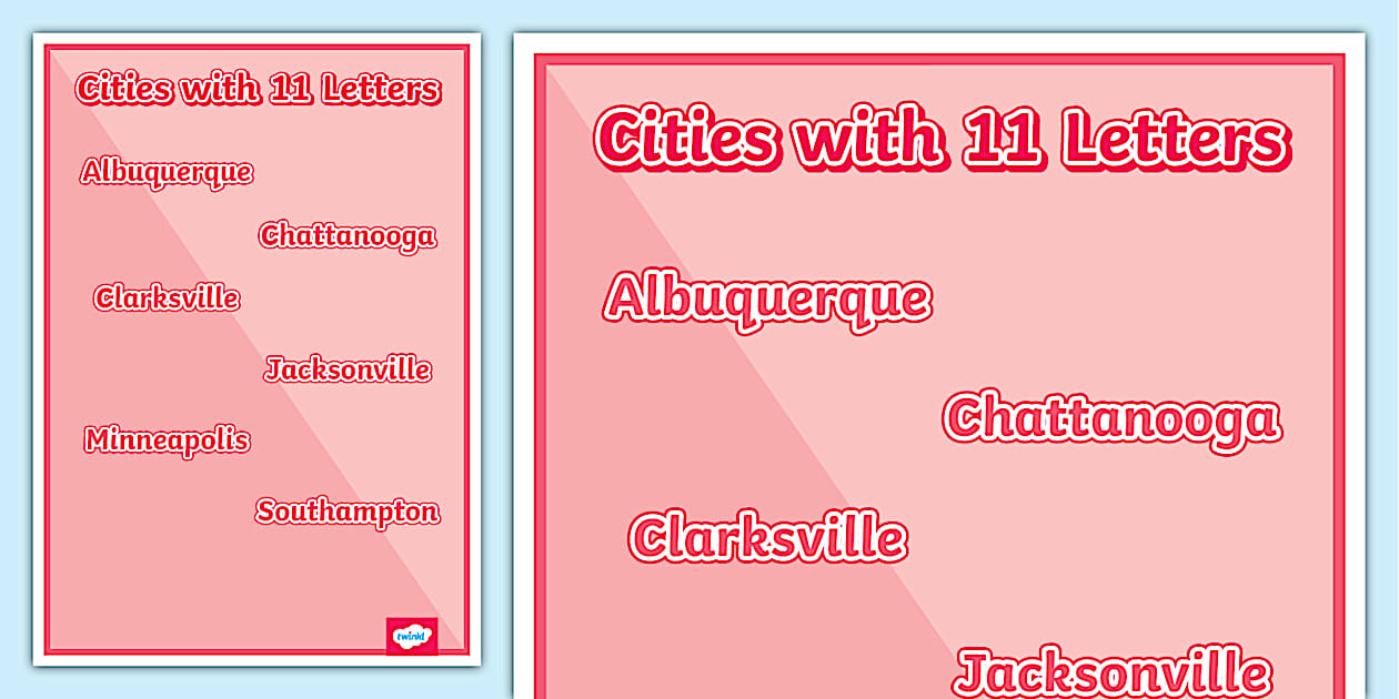 Cities with 11 Letters Display Poster (teacher made)