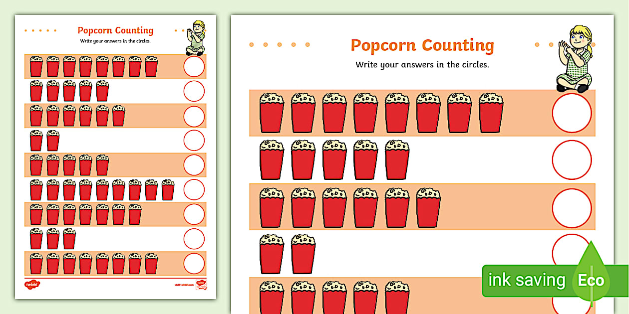 👉 Popcorn Counting Activity Sheet (teacher made) - Twinkl