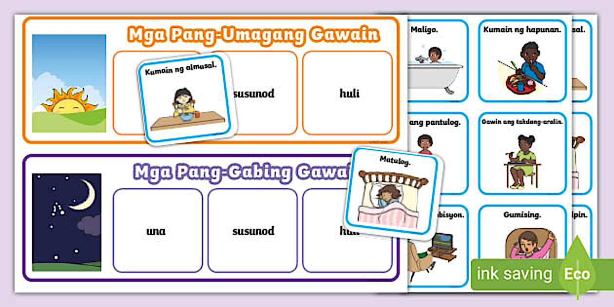 Mga Gawain Sa Umaga At Gabi | Kinder | Twinkl