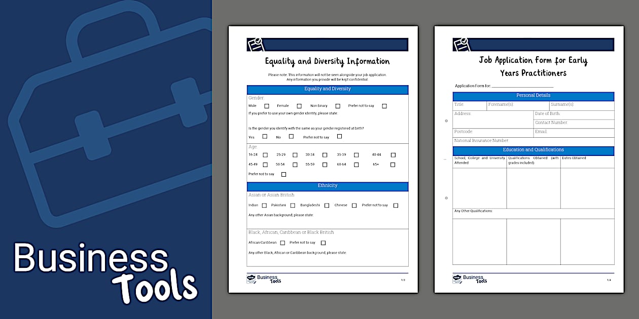 Job Application Form for Early Years Practitioners - Twinkl