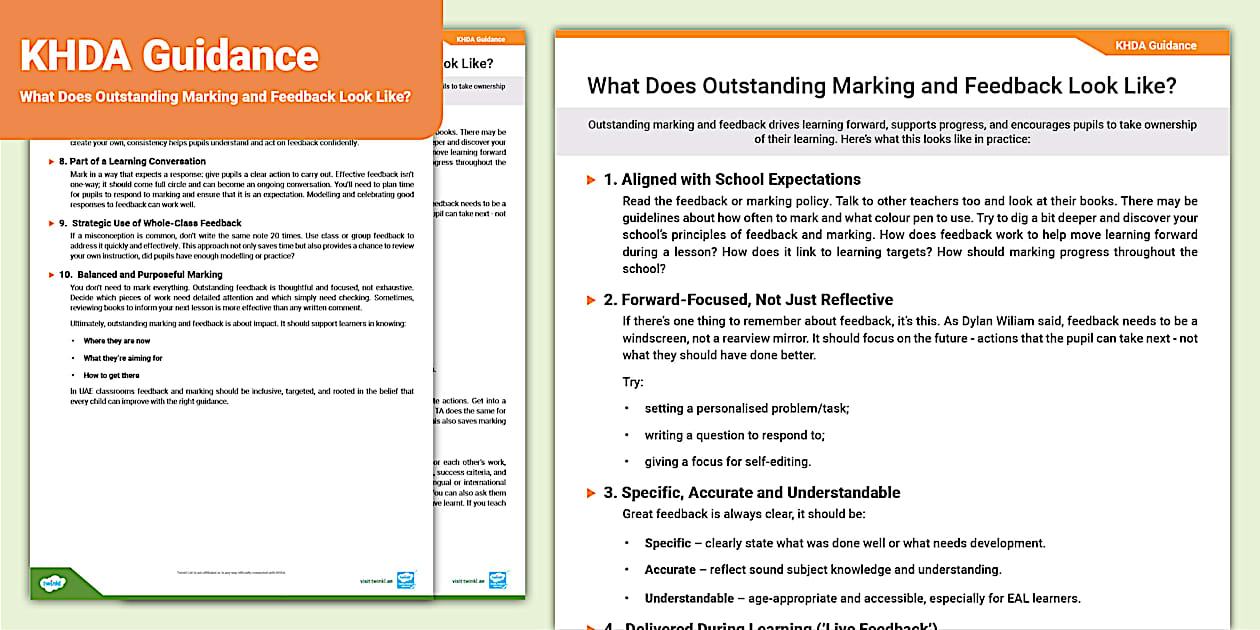 KHDA Guidance: What Does Outstanding Marking and Feedback Look Like?