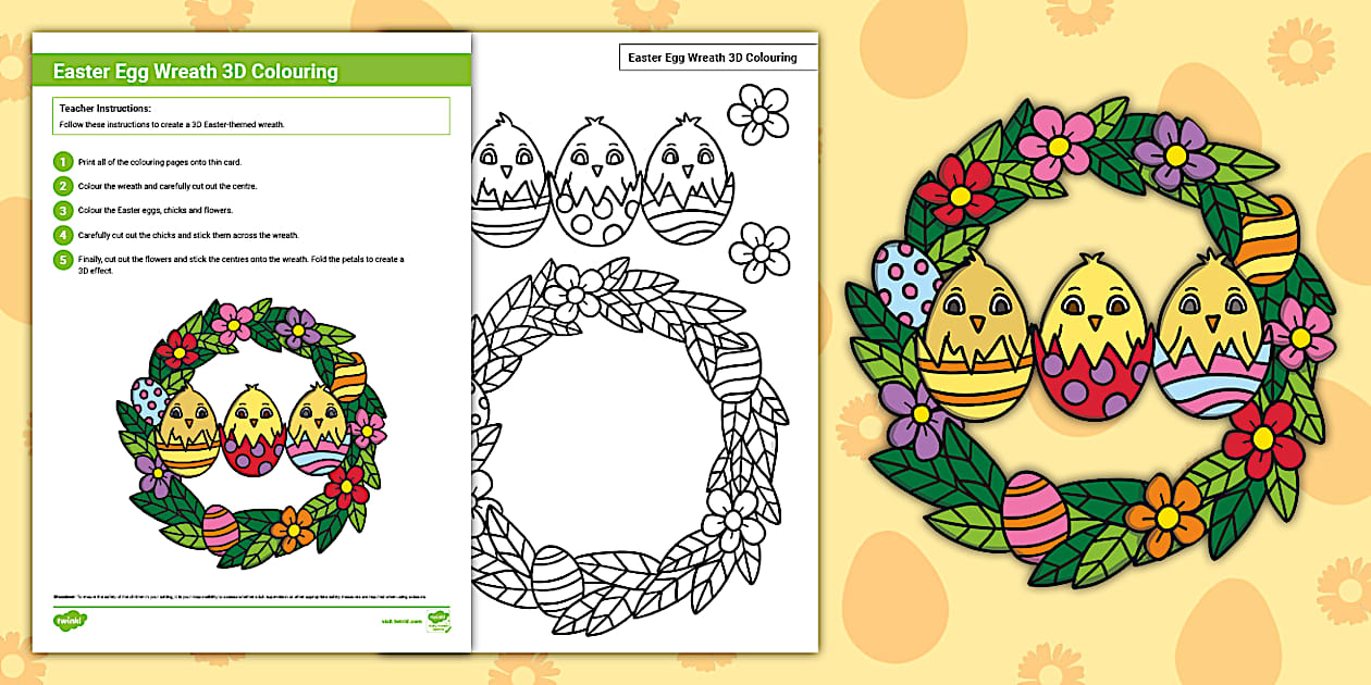 Easter Egg Wreath 3D Colouring Pages (Teacher-Made) - Twinkl