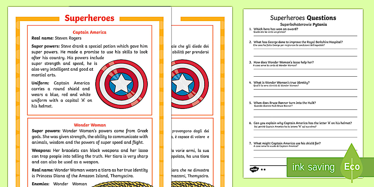 Higher Ability Superheroes Differentiated Reading Comprehension Activity