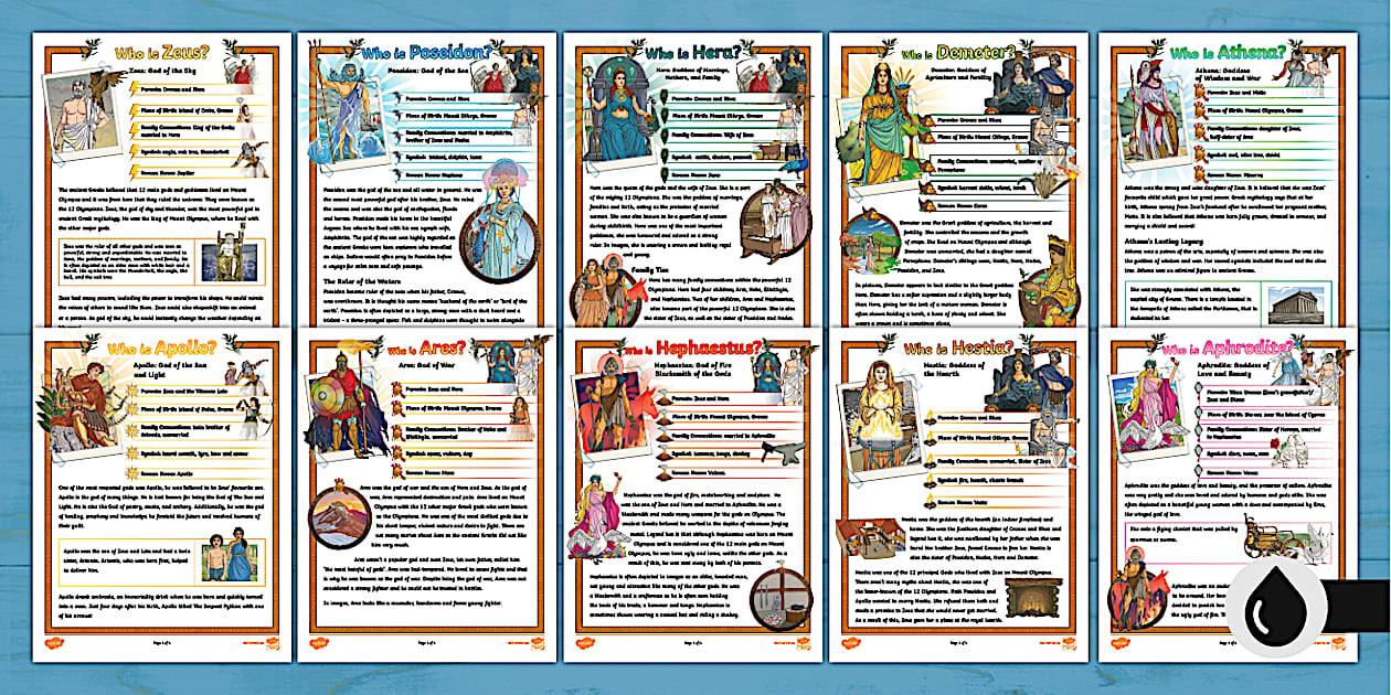 Greek Gods in Mythology Reading Comprehension Pack - Twinkl