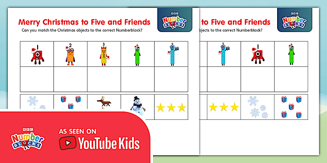 Numberblocks: Christmas Counting 1-5 Cut and Stick Worksheet
