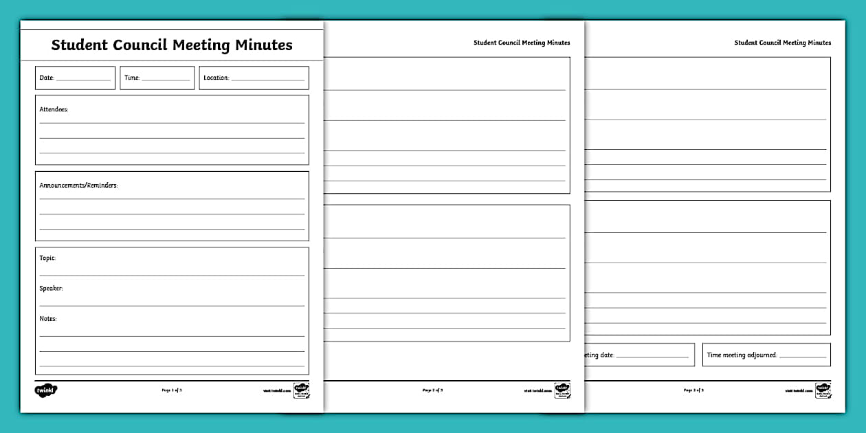 Student Council Meeting Minutes for 3rd-5th Grade - Twinkl
