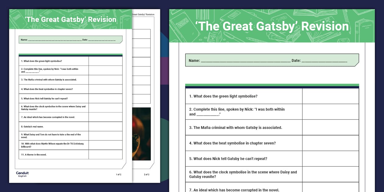 'The Great Gatsby' Revision Worksheet (Teacher-Made)