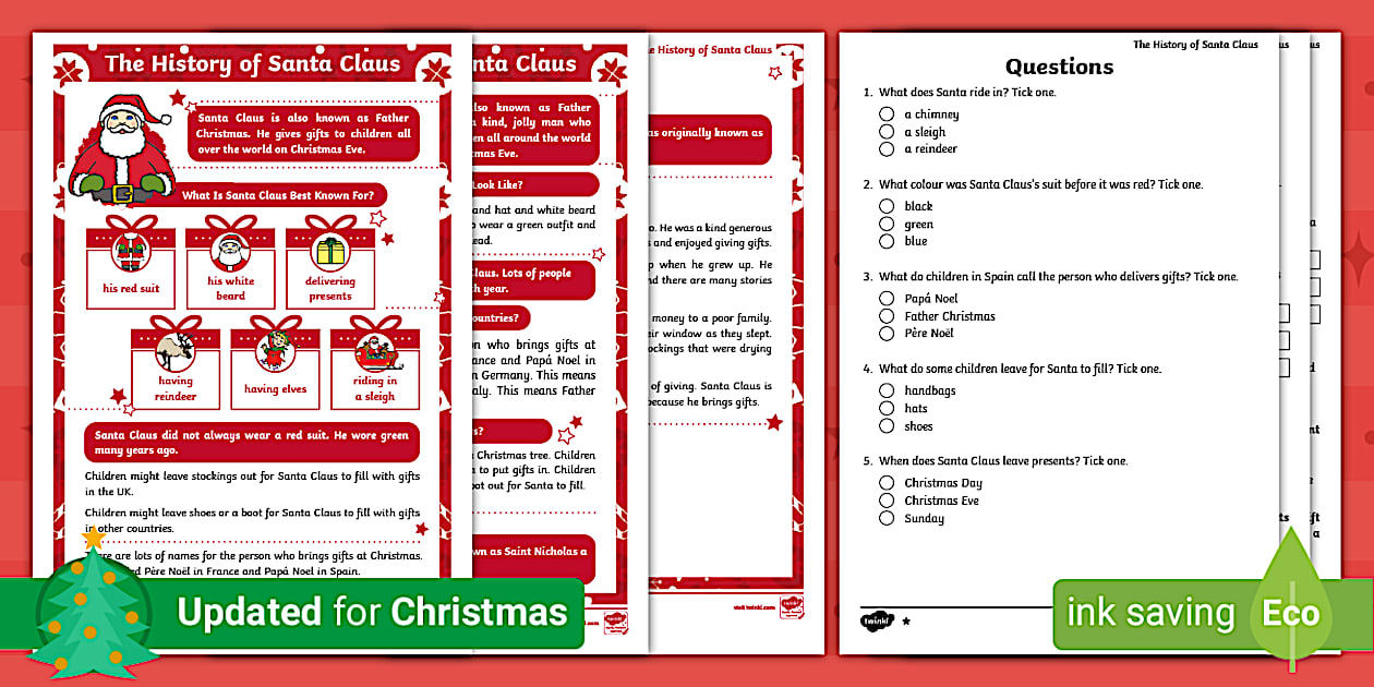 KS1 The History of Santa Claus Reading Comprehension