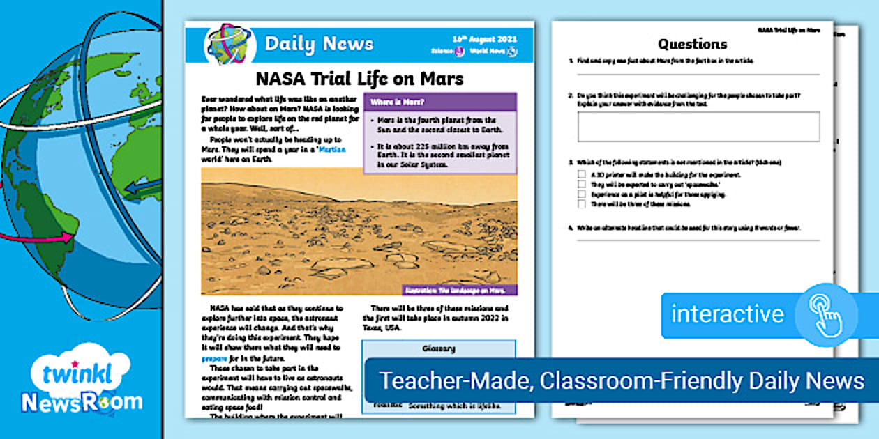 News Story for Children 7-9: NASA Trial Life on Mars