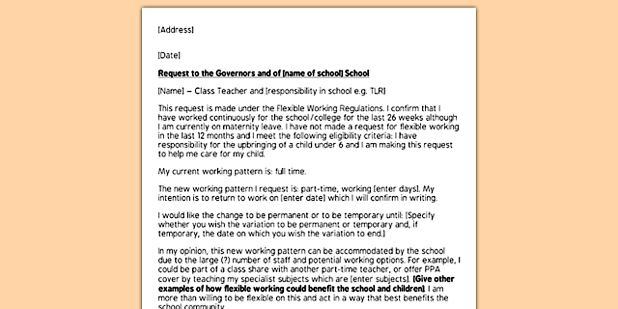 Application for Flexible Working Request Template - Twinkl