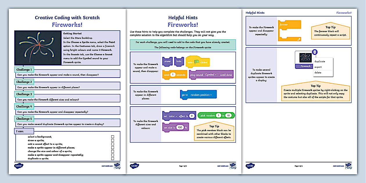 Firework Scratch Worksheet - Twinkl UK - Computing - Twinkl