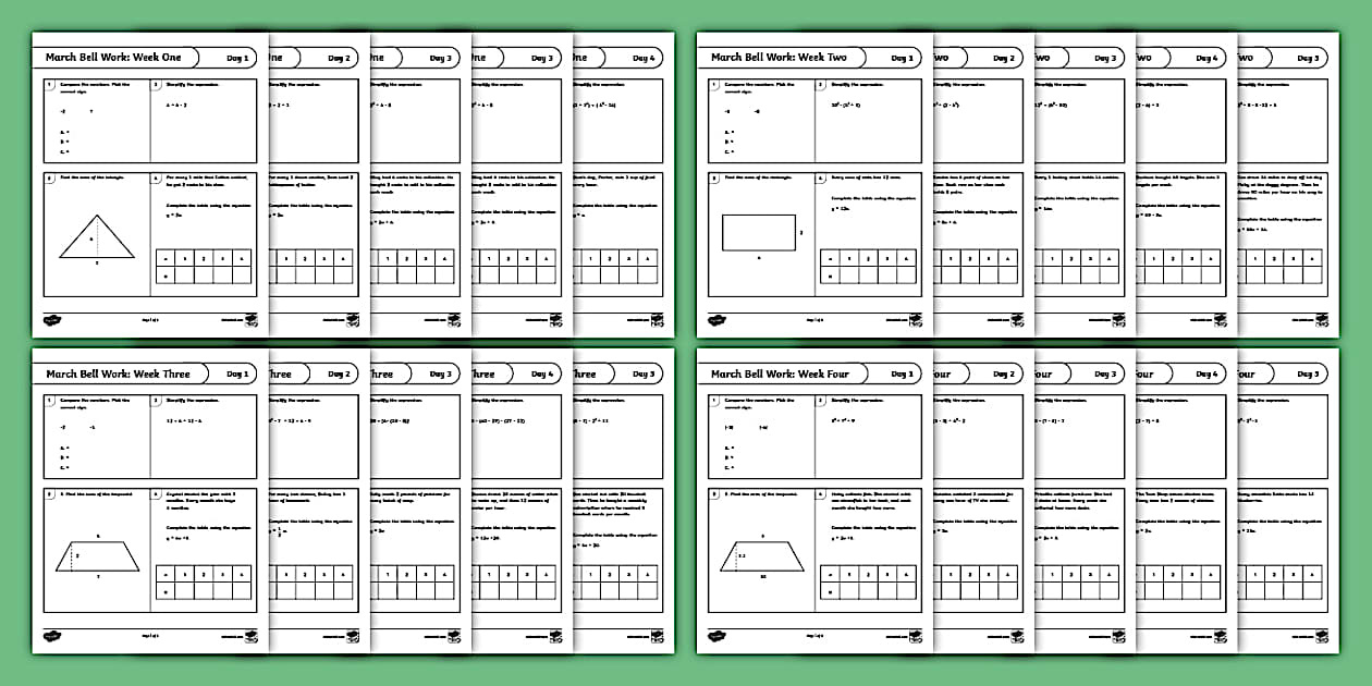 Sixth Grade Math March Bell Work Bundle (teacher made)