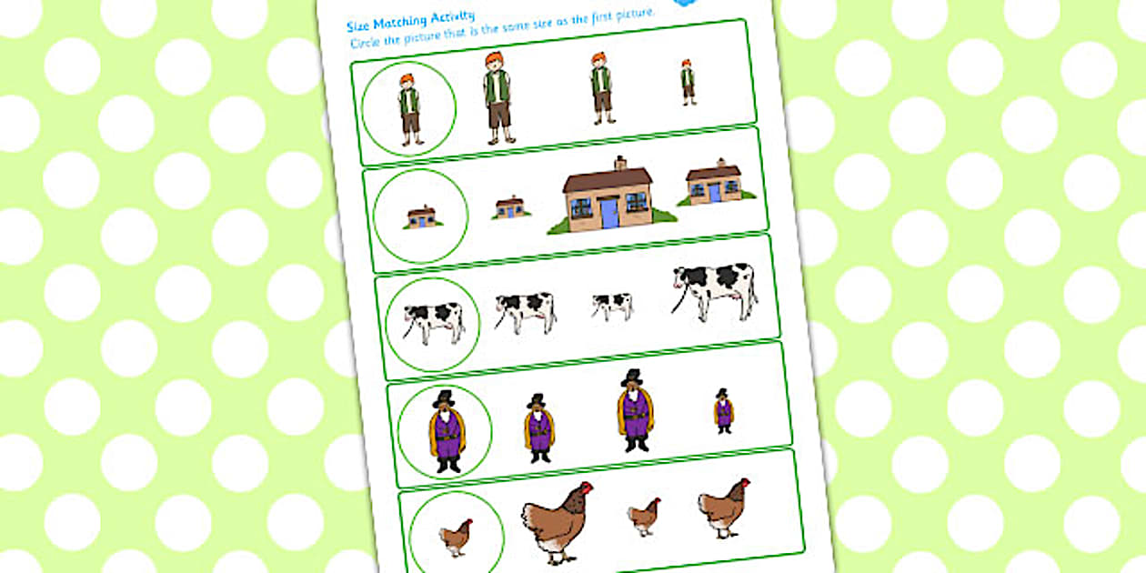 Black and White Jack and the Beanstalk Size Matching Worksheets