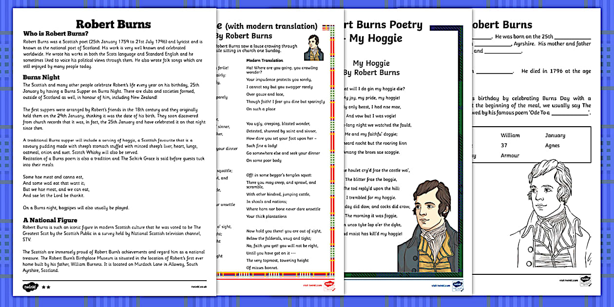 Robert Burns Reading Activities Resource Pack (teacher made)