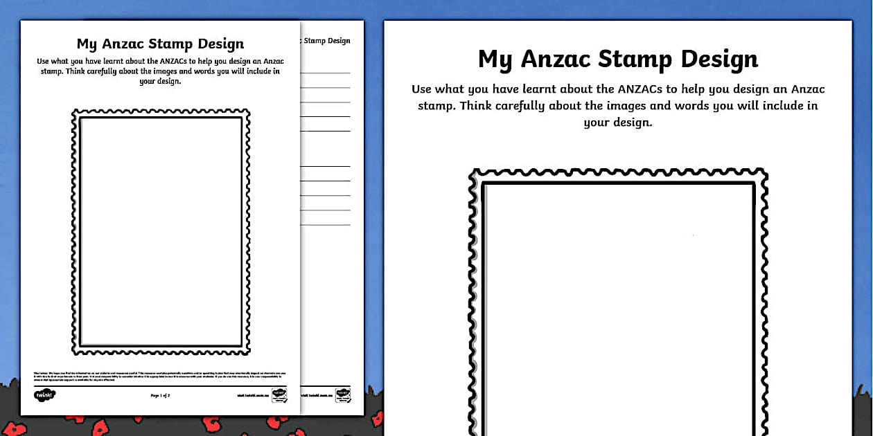 Anzac Stamp Design Worksheet (teacher made) - Twinkl