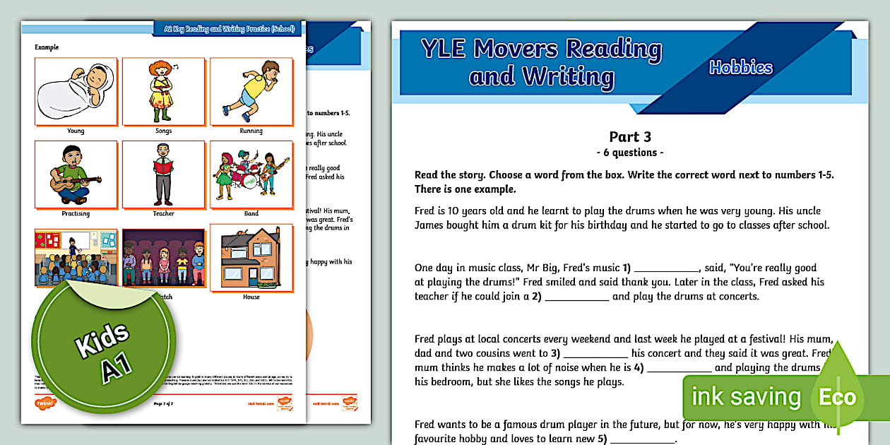 YLE Movers - Reading and Writing Part 3 - Practice Sheet (Hobbies) [A1]