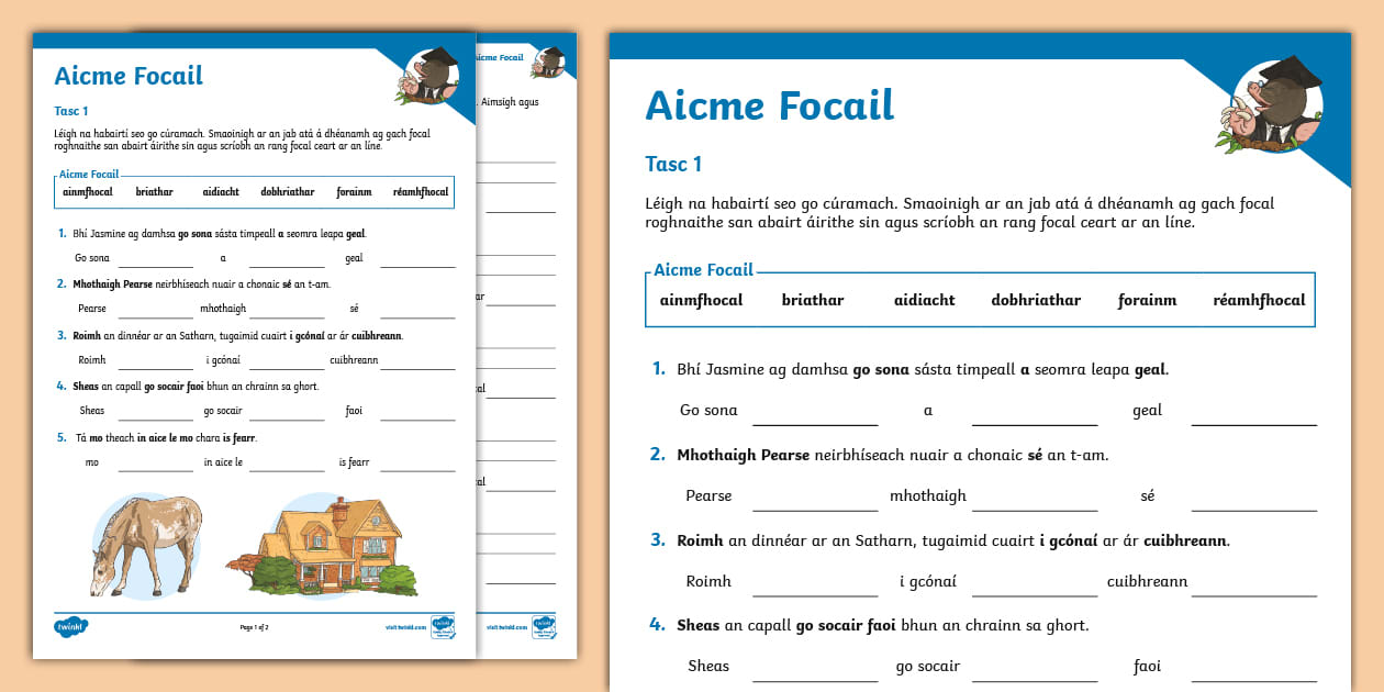 Aicme Focail Leathanaigh Gníomhaíochta (Lehrer gemacht)