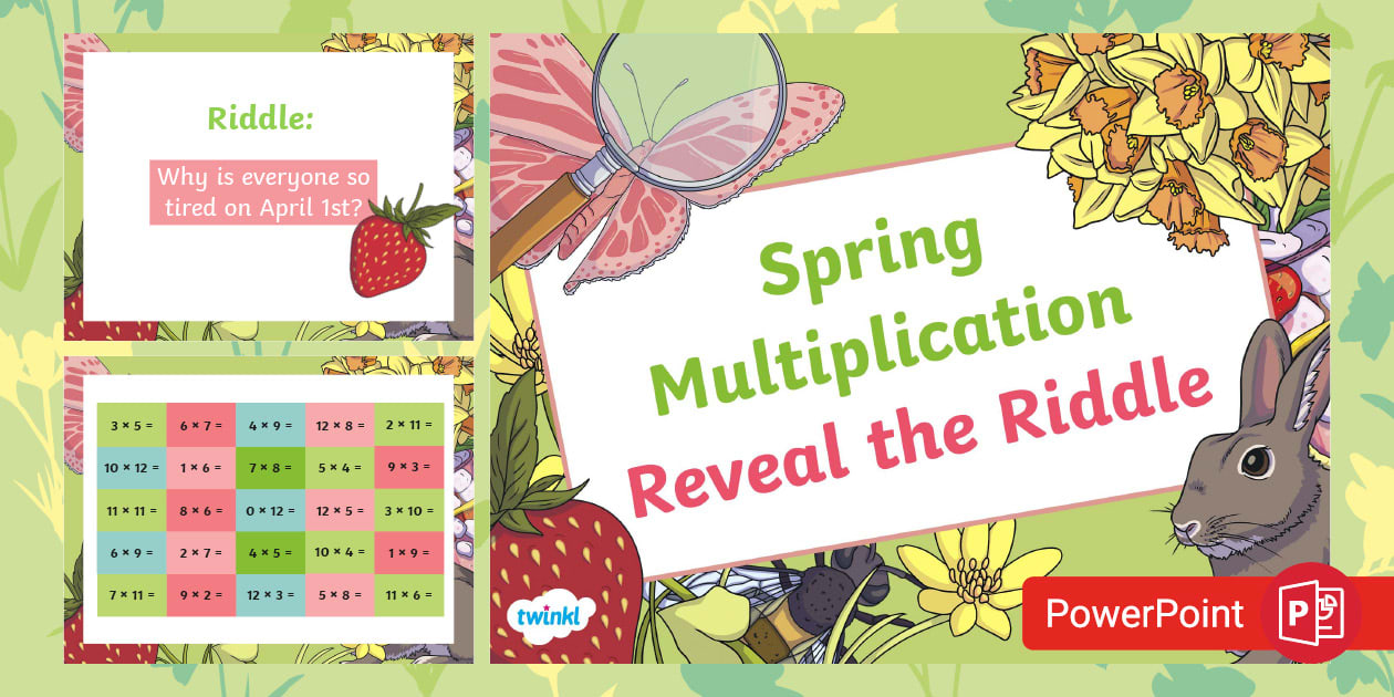 Third Grade Spring Multiplication Reveal the Riddle - Twinkl