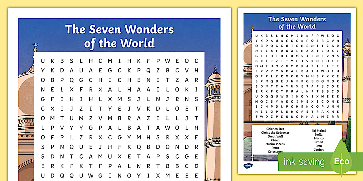 The Seven Wonders of the World Word Search (teacher made)