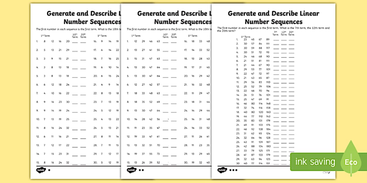 Calculate Missing Terms Generate and Describe Linear Number Sequences