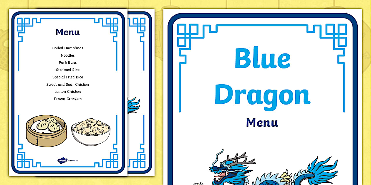 Dragons in the City Blue Dragon Restaurant Role-Play Menu