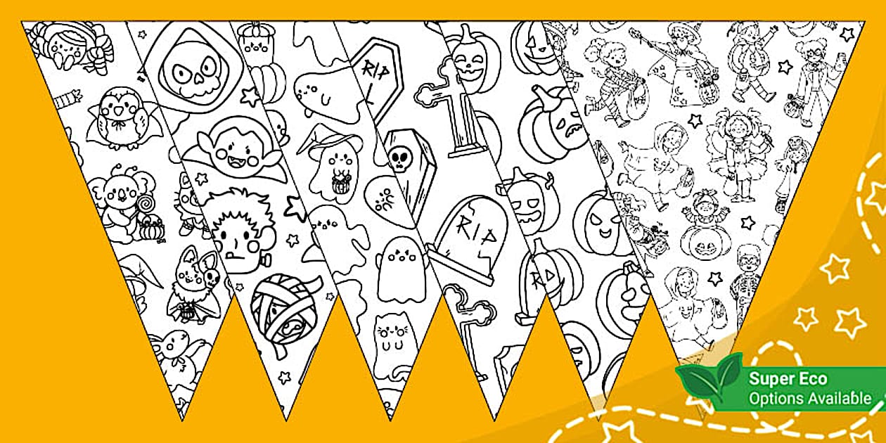 Decorate Your House With Halloween Bunting Colouring Pages