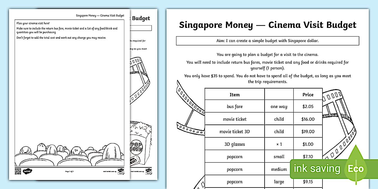 *Singapore Money – Cinema Visit Budget* (teacher made)