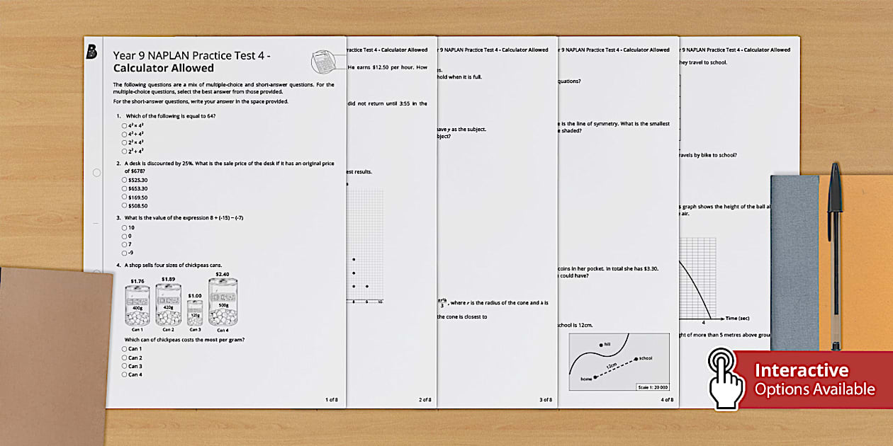 Year 9 NAPLAN Practice Test 4 - Calculator Allowed - Twinkl