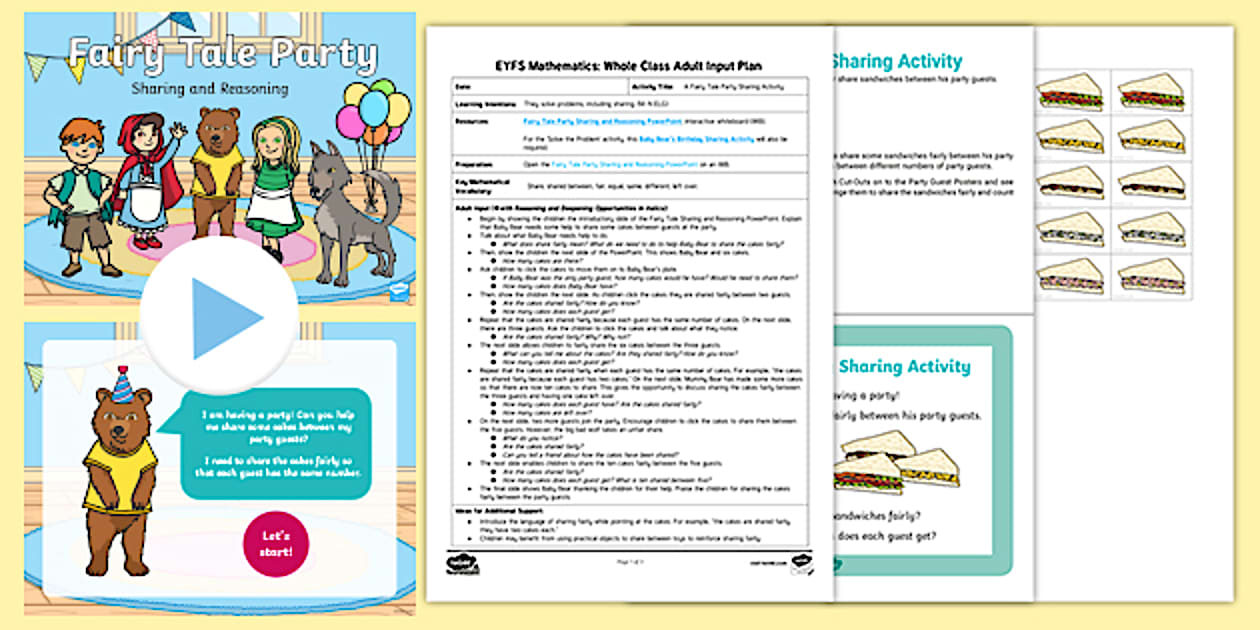 EYFS Maths: A Fairy Tale Party Sharing Activity Whole Class Adult Input ...
